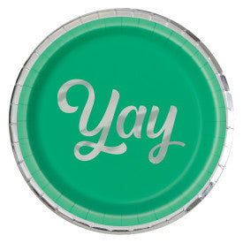 Silver & Bright "Yay" Round 7" Dessert Plates Foil Stamping - (8 Pack ...